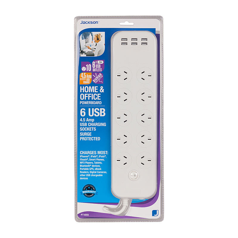 Jackson 10 Way 6 USB PBoard 1m - Aussie Toner